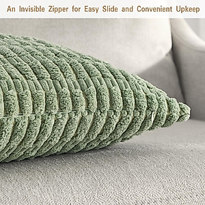 Volcanics Pack of 2 Sage Green Decorative Throw Pillow Covers 18x18 Inch, Soft Corduroy Striped Square Cushion Cases, Modern Farmhouse Boho Home Decor for Spring Couch Bed Sofa Living Room