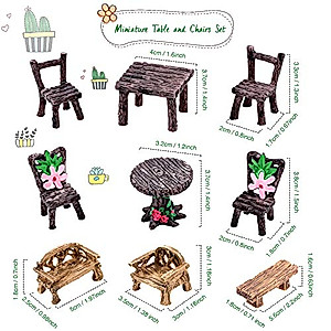 9 Pieces Miniature Table and Chairs Set Fairy Garden Furniture Ornaments Mini Decorative Resin Floral Table Chair Micro Landscape Decoration for Landscape Garden Decoration Accessories Supplies