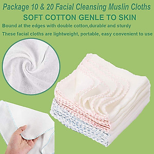 Yaosan Soft Face Muslin Cloths Pure Cotton Facial Cleansing Cloths Reusable Polishing Cleanser- Pack 10 (Blue Edge)
