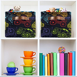 ZRWLUCKY Baskets for Organizing Monster Truck Car Cube Storage Organizer with Handles Folding Rectangular Shelf Baskets for Laundry, Shelves, Closet, Nursery, Cabinet 1Pack