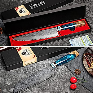 Kuwata Chef Knife Set Damascus, 2PCS Professional Japanese VG-10 High Carbon Stainless Steel Kitchen Knife Set Chefs Knife, Santoku Knives, Knives Set for Kitchen with Gift Box