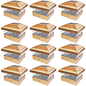 iGlow 12 Pack Copper Outdoor Garden 5 x 5 Solar LED Post Deck Cap Square Fence Light Landscape Lamp PVC Vinyl Bronze