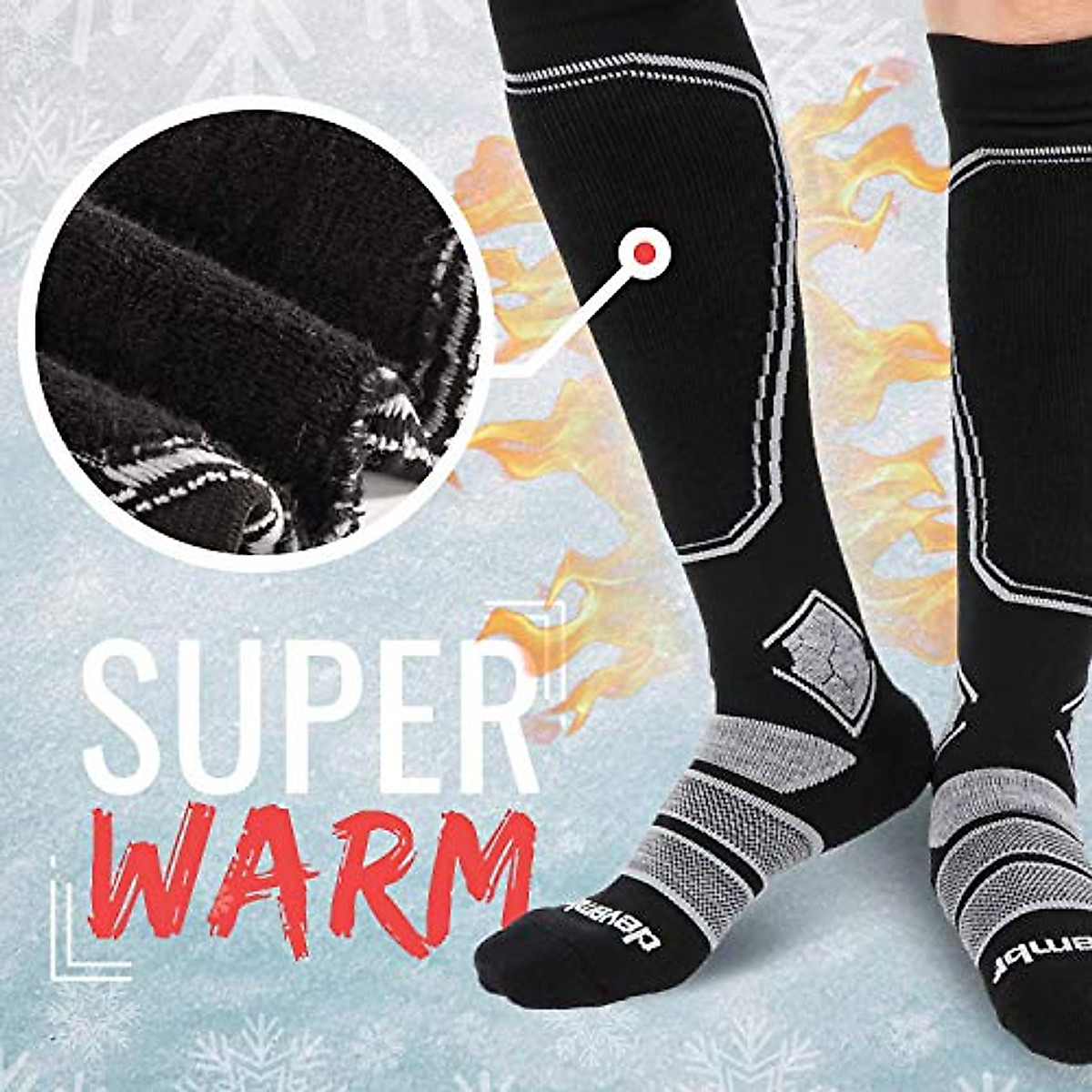 devembr Merino Wool Ski Socks for Men and Women, High Performance Snowboard socks - Size M, Black