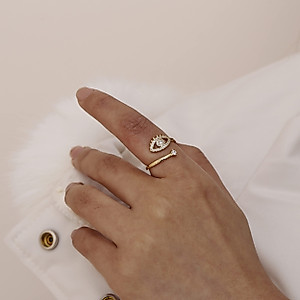 ASCOMY Adjustable Evil Eye Ring for Women 14K Gold Plated Dainty Stacking Cubic Zirconia Opening Finger Rings Crystal CZ Zircon Ring Everyday Jewelry Gifts