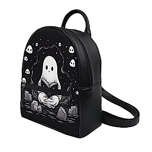 Showudesigns Ghost Purse for Teen Girls Backpack Mini Handbag for Women Gifts Shoulder Bags Casual Daypack with Zipper Cute Handbag Tote Black Skull Halloween Gifts