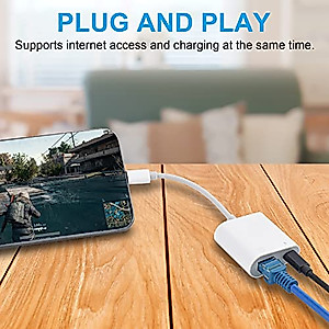 RJ45 Ethernet Adapter for lPhone[Compatible with Apple MFi Certified],10/100Mbps,Support iOS 15, Ethernet Adapter with Charge Port