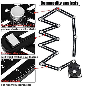 Multi-Angle Measuring Ruler,Multi Angle Tool,12-Sided Angle Measurement,Tile Holes Measure Ruler with 3-Holes Positioning Apertures,Upgrade Multi Angle Ruler/Metal/Black