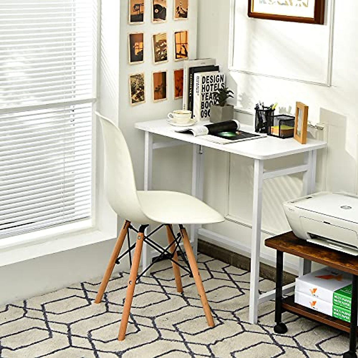 Tangkula White Folding Desk, Compact Computer Desk Modern Home Office Laptop PC Workstation Compact Study Writing Reading Table for Small Space (White)