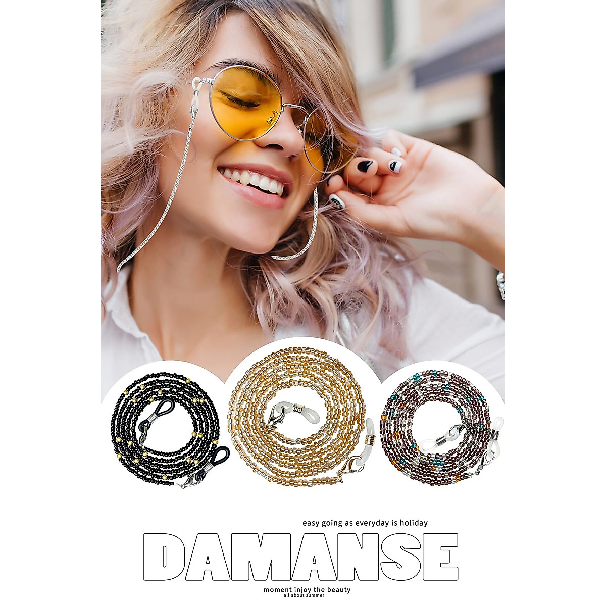 Damanse Eyeglass Chain,8 Pcs Eye Glasses Strap Holders around Neck For Women,Beaded Glasses Chain (8pcs-h)