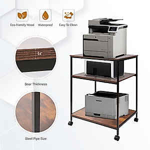 EMERIT Large Printer Stand, 23.6" W x 18.9" D x 31.5" H Printer Table with Adjustable Storage Shelf, 3 Tier Rolling Laser Printer Cart with Wheels for Home Office- Support 100 LBS Each Tier