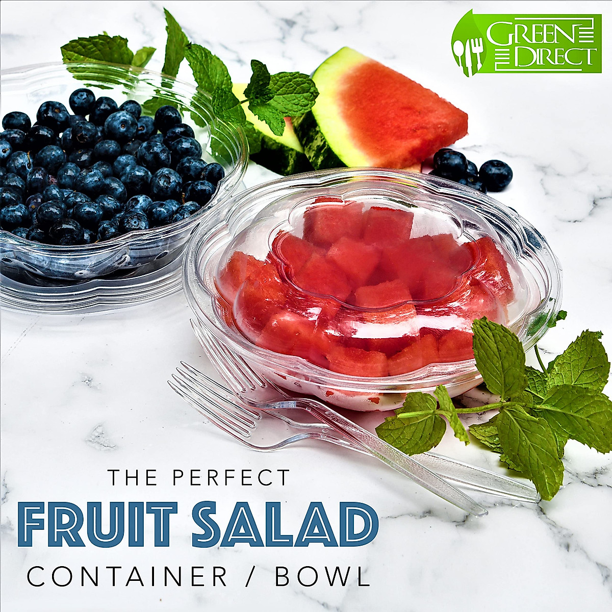 Green Direct 18 oz. Salad Containers with Lids - Pack of 50 | Clear Plastic Salad Bowls for Lunch, Serving, and Mixing