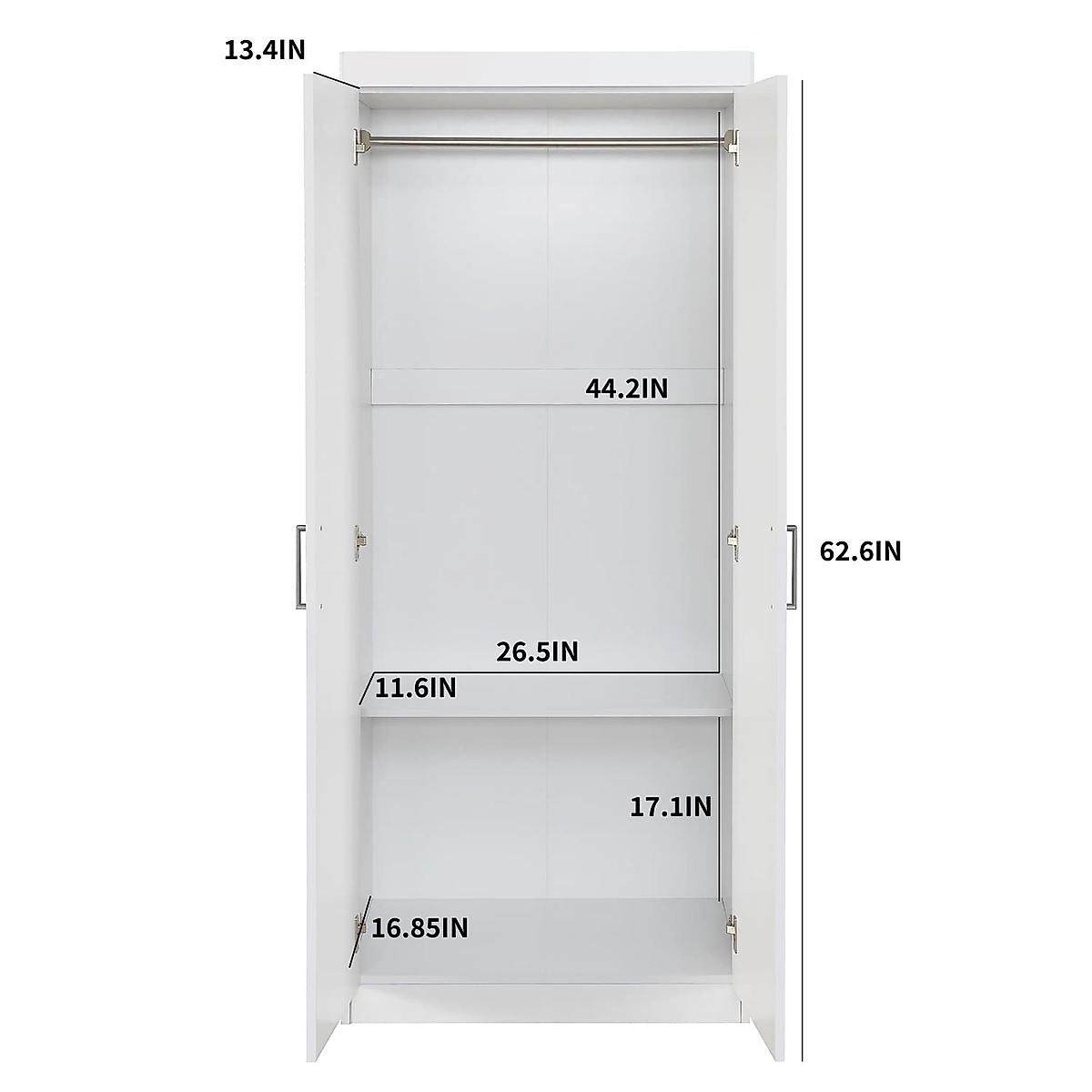 Wardrobe with Adjustable Shelf/Hanging Rod, Modern Simple Style Armoire Clothes Closet,White Wood Floor Standing Wardrobe Clothes Organizer