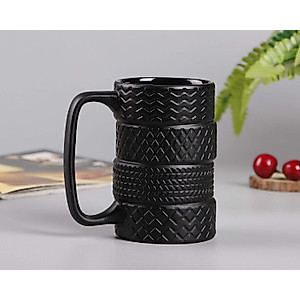 VanEnjoy 3D Cool Black Tyre Tire Shaped Frosted Ceramic Mug Large Coffee Tea Cup Unique Gifts Car Fans 14 oz(400ml)