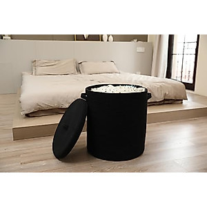 16" x 16" x 18" Extra Large Storage Basket with Lid, Cotton Rope Storage Baskets, Laundry Hamper, Cloth Bin, for Clothes Towels Blankets Pillows Storage in Living Room, All Black Basket with Cover