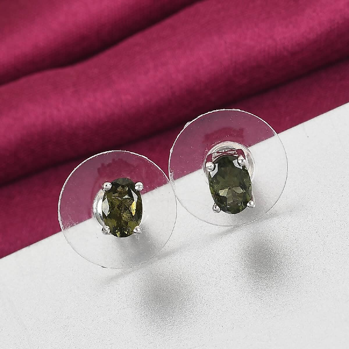 SHOP LC Green Moldavite Stud Earrings for Women Jewelry 925 Sterling Silver Jewelry Ct 0.8 Birthday Gifts for Women