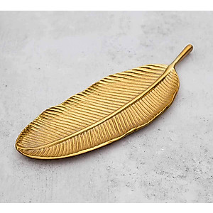 Purestory 14 Inch Gold Leaf Decorative Serving Tray Platter.Tabletop Display Platter.Centerpiece Platter Tray for Home Décor - Gold