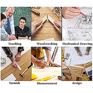 MUSIBO Protractor Angle Finder, Woodworkers Edge Ruler, T Square, T Ruler, Straight Edge inch Ruler,Multi-Function Angle Measure Tool Woodworking Metal Ruler Kit with Wall Hanging Storage Rack(18in)