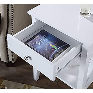 RAAMZO White Finish Nightstand Side End Table with Drawer and A-Design Sides
