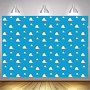 BINQOO 7x5ft Cartoon Blue Sky White Clouds Backdrop Toy Story Kids Birthday Party Boy Baby Shower Photography Background Photo Studio Props