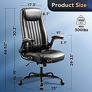 DEVAISE Computer Office Chair, High Back Ergonomic Desk Chair with Adjustable Flip-up Armrests, Lumbar Support and Thick Headrest, Executive Suede Fabric Swivel Task Chair, Black