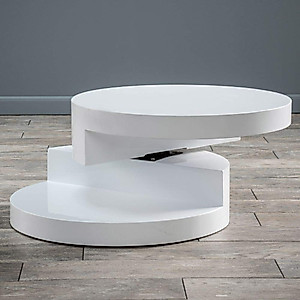 Christopher Knight Home CKH Small Circular Mod Rotatable Coffee Table, Glossy White