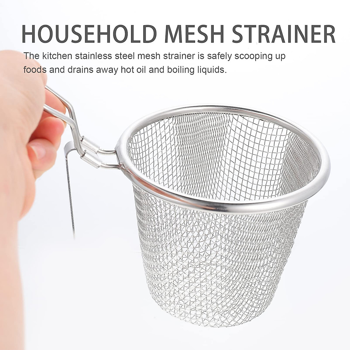 TEMKIN Stainless Steel Deep Fry Basket with Handle, Round Wire Mesh Fryer Basket French Chip Frying Serving Basket Deep Fryer Strainer for Frying