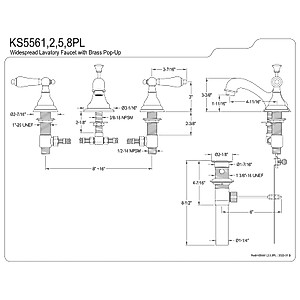 Kingston Brass KS5568PL Widespread Lavatory Faucet with Porcelain Lever Handle, 4-3/4", Brushed Nickel