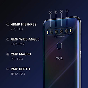 TCL 10L, Unlocked Android Smartphone 256GB+6GB RAM Android Phone,6.53" FHD Cell Phone, 48MP Quad Rear Camera System, 4000mAh Verizon Phone Mobile Phone Large Storage, Mariana Blue