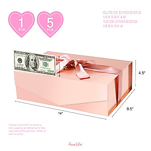 ROSEGLD Large Gift Box with Ribbon 13.5x9x4.1 Inches, Collapsible Gift Box with Lid, Bridesmaid Proposal Box, Magnetic Gift Box for Presents (Glossy Rose Gold)