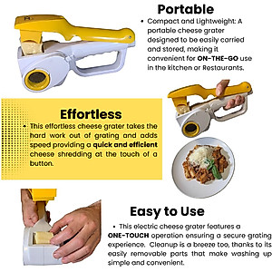 Electric Cheese Grater - Portable, Effortless, Battery Operated, Rechargeable, Cordless | Handheld With Handle, Commercial Parmesan, Vegetable And Chocolate Slicer and Shredder Machine | Nuts Grinder