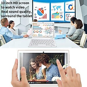 AOYODKG TAB-A22 10 Inch Tablet with Keyboard, Android 10, Octa-core Processor, 64GB Storage, 4GB RAM, 256GB Expandable, WiFi, GPS, 1920x1200 HD Display, Gold