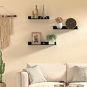 Wisfame Floating Shelves for Wall Set of 3, Black Metal Wall Shelves for Bathroom 11.8/13.8/15.7 in, Modern Small Adhesive Shelf for Living Room, Bedroom, Office, Kitchen