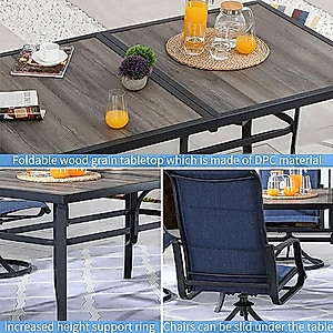 PatioFestival Patio Dining Set swith Swivel Rocker Chairs 7 Pieces High Back Outdoor Furniture 63" Rectangle Table Sets, Blue