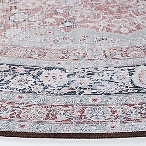 SAFAVIEH Tucson Collection Area Rug - 6' Round, Rust & Sage, Persian Medallion Design, Non-Shedding Machine Washable & Slip Resistant Ideal for High Traffic Areas in Living Room, Bedroom (TSN191P)