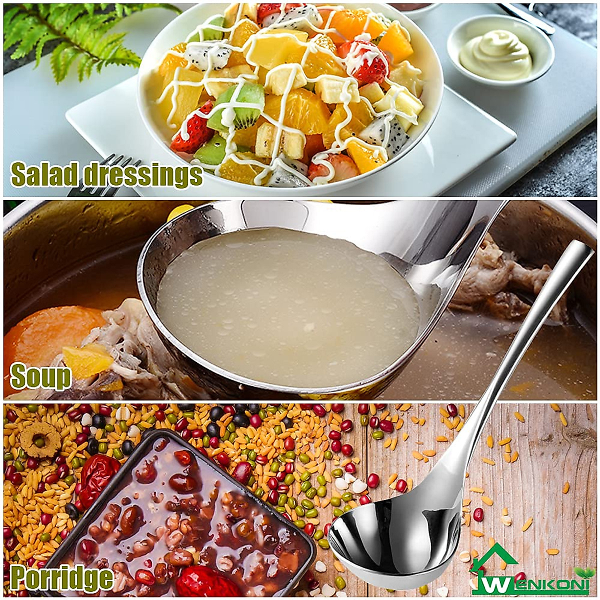 Wenkoni Small Soup Ladle,Sauce ladle,Gravy Soup Spoon Ladle, 1 Pack Hollow handle SUS 304 Stainless Steel 8‘’ Ladle (Color:Silver).