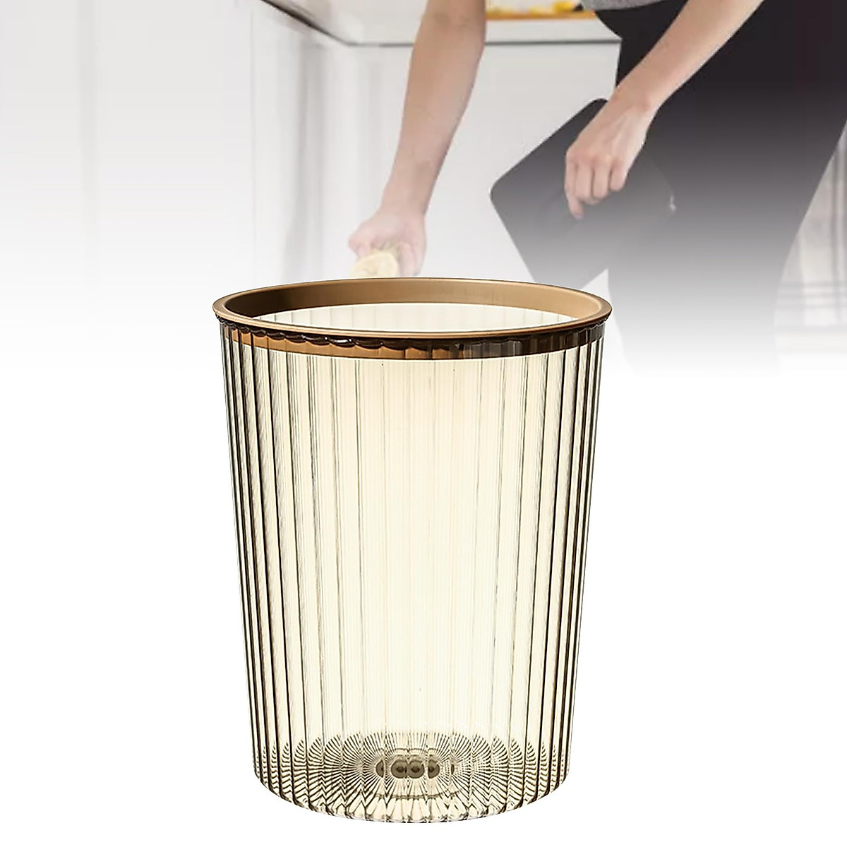 Serlium Transparent Garbage Bin with Top Ring Easy Large Capacity Trash Bin Can Garbage Basket for Household (4#)