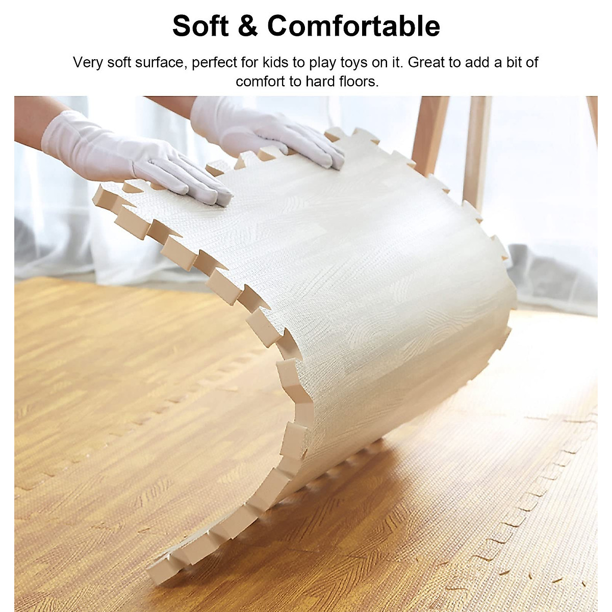 Interlocking Foam Tiles Home Floor Foam Flooring Tiles for Living Room Playroom, 24/32 Pcs 3/8" Thick Square Interlocking Exercise Foam Mats, Anti-Slip Waterproof Jigsaw Mat