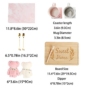 Housewarming Gift Set, 11pcs New Home Gift Set with Bamboo Cutting Board, Towels, Ceramic Mugs and Coasters, Gold Metal Spoons, Gift Set Basket for First/New Home Owner, Wedding, and Holidays