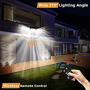 QIYVLOS Solar Lights Outdoor -2 Pack, 210 LED 2500LM Motion Sensor Lights with Remote Control, IPX5 Waterproof, 3 Heads Security LED Flood Light, 360° Wide Angle Illumination Wall Light with 3 Modes