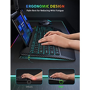 Wireless Keyboard and Mouse Backlits, Wrist Rest, Jiggler Mouse, Rechargeable Ergonomic Keyboard with Phone Holder, Silent Light Up Combo for Computer, Mac, PC, Laptop, Chromebook -by SABLUTE