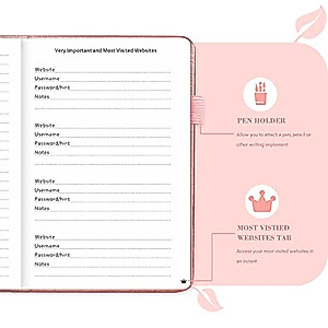 ZICPERY Password Book with Alphabetical Tabs - Premium Leatherette Hardcover Internet Password Keeper Logbook - Untitled Medium Size Password Notebook & Organizer for Home or Office (Rose Gold)