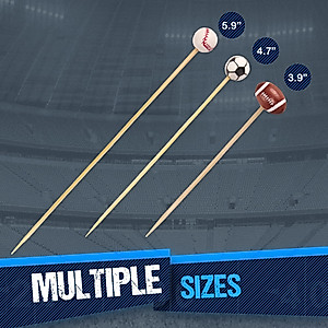 BambooMN 4.7"Decorative Sports Ball End Bamboo Cocktail Fruit Sandwich Picks Skewers for Catered Events, Holiday's, Restaurants or Buffets Party Supplies, Football, 100 pcs