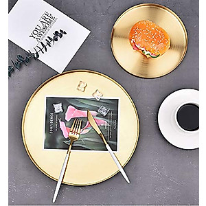 Polbecky Makeup Tray Gold,Large Metal Jewelry Decorative Tray Organizer Round for Vanity,Serving Tray for Drink,Breakfast,Tea,Dinner,11.81''(D) x1.1''(H) (Large)