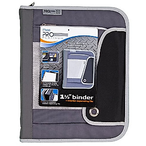 Mead 1-1/2Inch Zipper Binder, 3 Ring Binder, Heavy Duty, PRO Platinum, Gray/Black (72862)