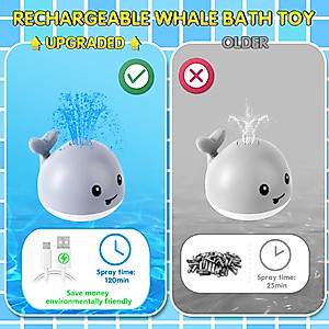 Gigilli Baby Whale Bath Toy, USB Rechargeable Bath Fountain Toy 6-12 12-18 Months, Light Up Bath Toys Sprinkler, Spray Water Pool Bathtub Toys for Toddlers 1-3 2-4 Infant Kid Baby 2 3 4 5 Shower Gifts