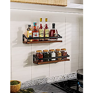 SWTYMIKI Spice Rack Wall Mount, 2 Pack Rustic Natural Wood Spice Rack Organizer for Cabinet, Hanging Spice Shelf for Kitchen Seasoning Organizer, Cabinet Organizer and Wall Storage