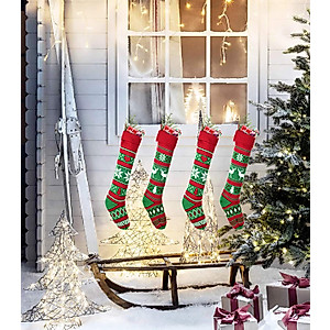 DearHouse 4 Pack Knit Christmas Stockings, 25 Inch Extra Long Stripe Snowflake Knit Knitted Xmas Rustic Personalized Large Stocking Decorations for Family Holiday Season Decor, Green
