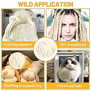 Natural Wool Roving - 8.8 oz Fibre Wool Yarn Roving Needle Felting Wool Hand Spinning for Beginners Adult Wool Felting Yarn Supplies DIY Craft Materials - Beige