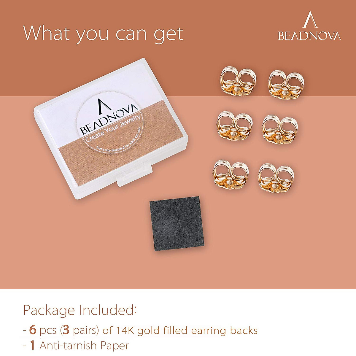 BEADNOVA 14k Gold Earring Backs for Studs Butterfly Safety Locking Earring Backs Replacements Push Back Earring Friction Earring Backs for Posts (6 Pieces)