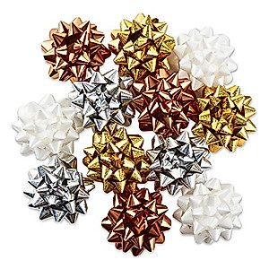 Hallmark Holiday Gift Bow Assortment (12) Gold, Silver, Bronze, White for Christmas, Hanukkah, Birthdays, Weddings, Bridal Showers